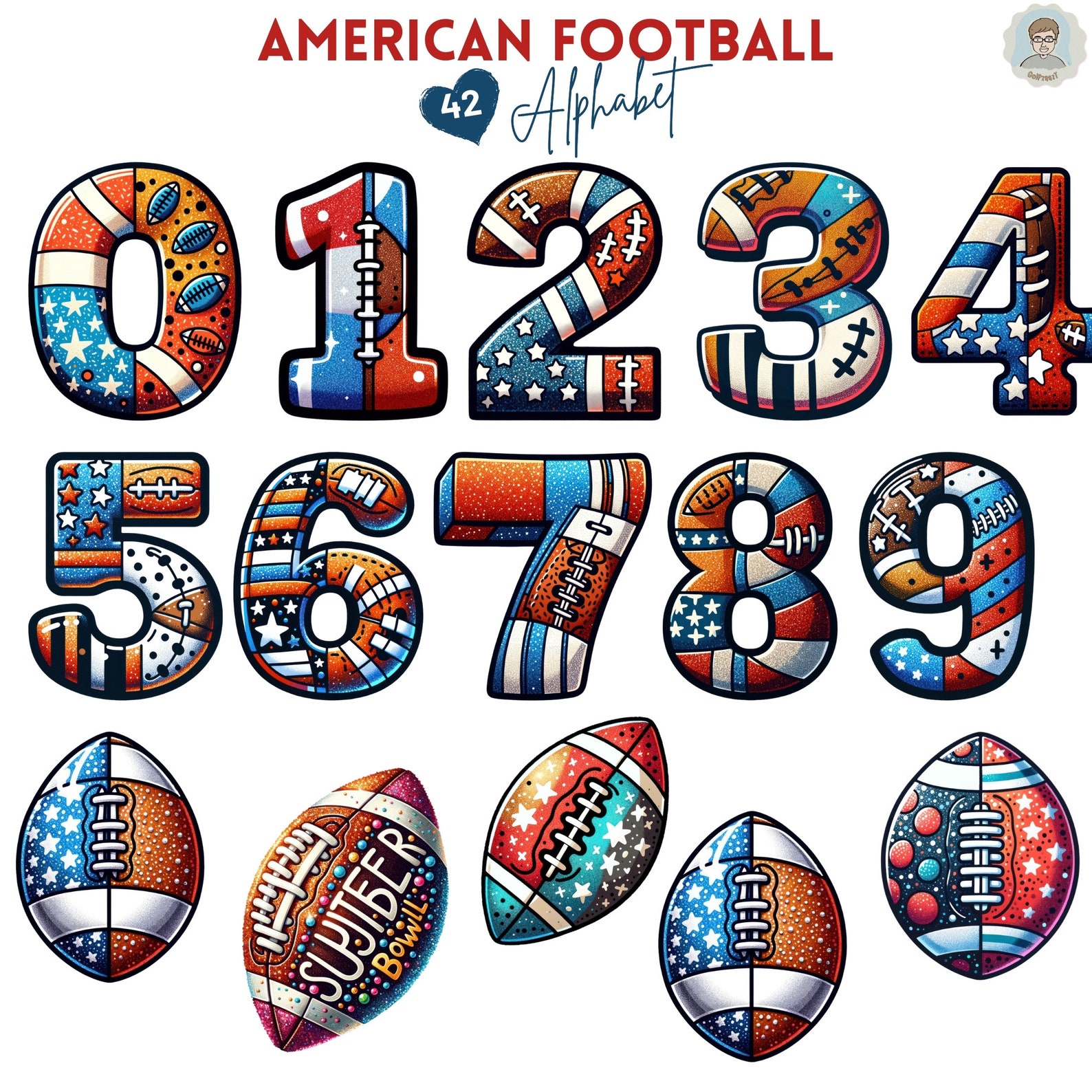 Touchdown Typography, American Football Alphabet & Numbers PNG Clipart ...