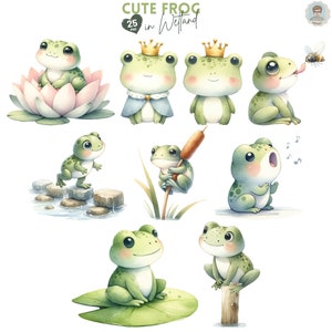 Cute Frog in Wetland Clipart, Whimsical Frogs PNG Collection, Love Frog ...