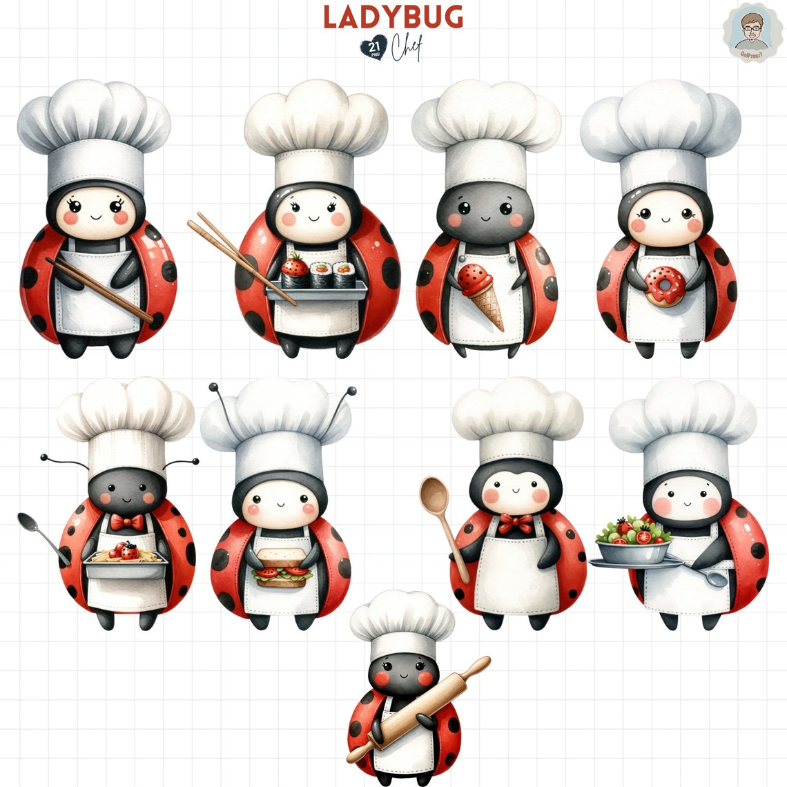Ladybug Chef Clipart, Cute Cooking Insects PNG Collection, Adorable ...