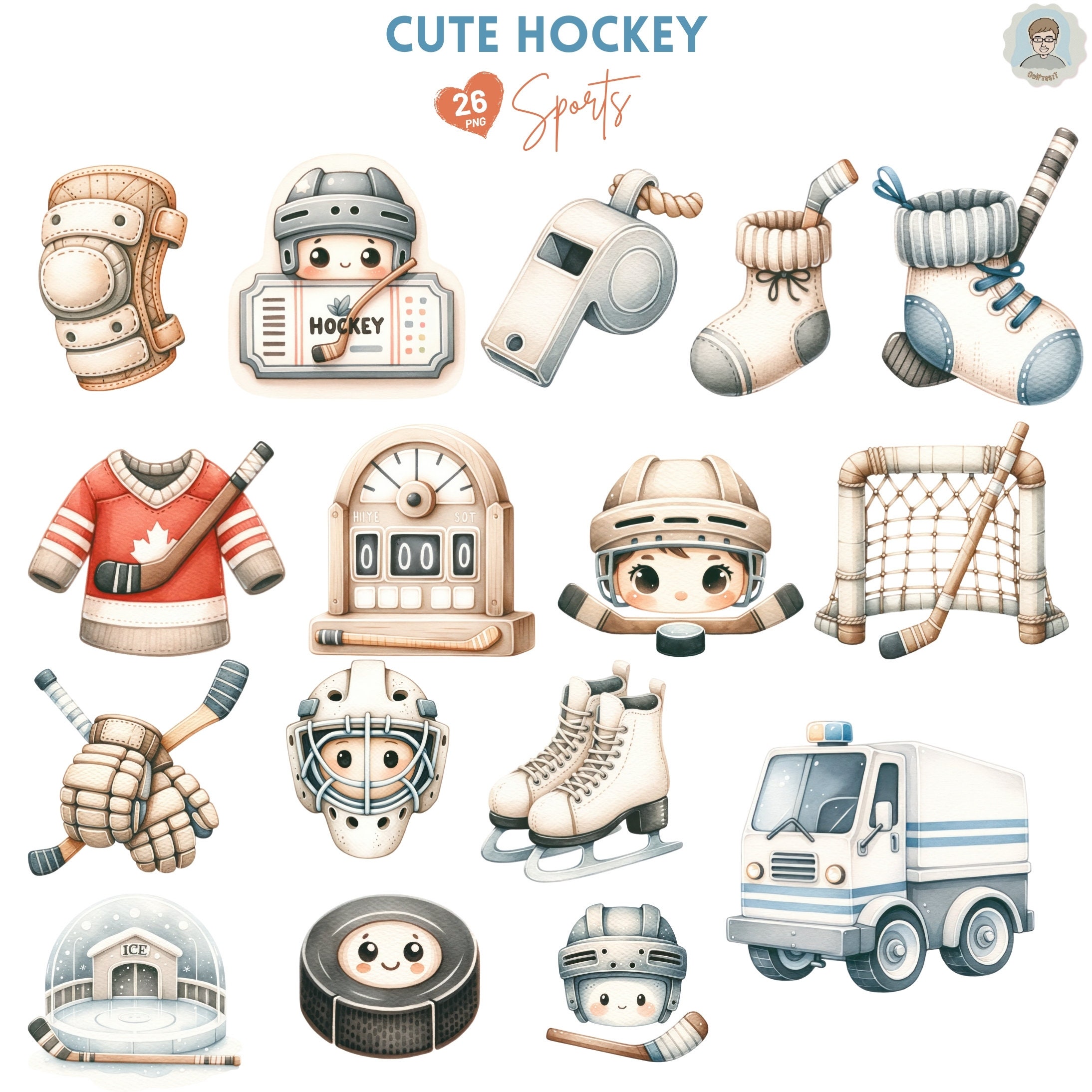 Adorable Hockey Sports Clipart, Ice Hockey Themed Digital PNG, Hockey ...