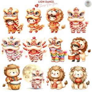 Lion Dance, 2024 Cute Chinese New Year Watercolor Clipart, Traditional ...