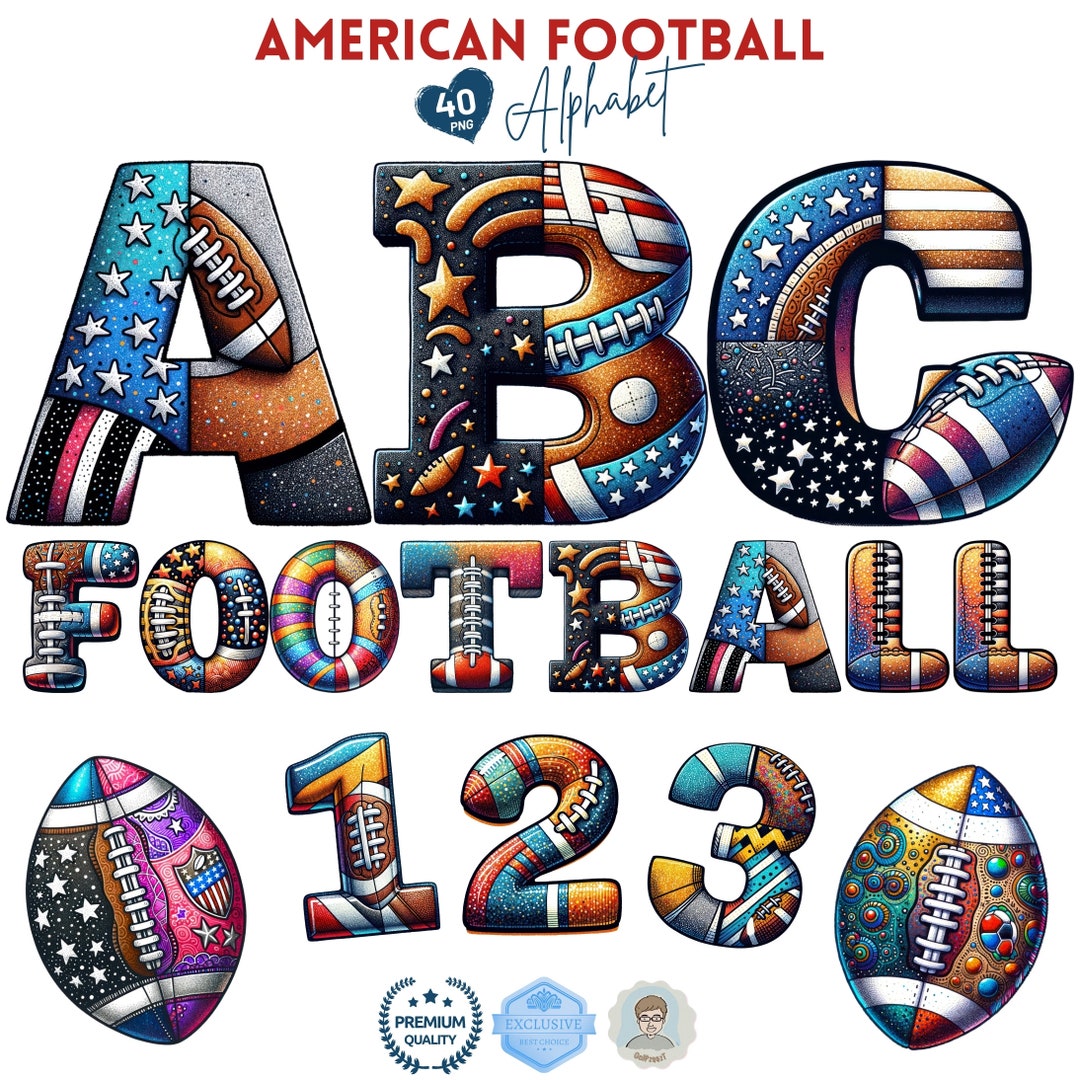 Touchdown Typography, American Football Alphabet & Numbers PNG Clipart ...