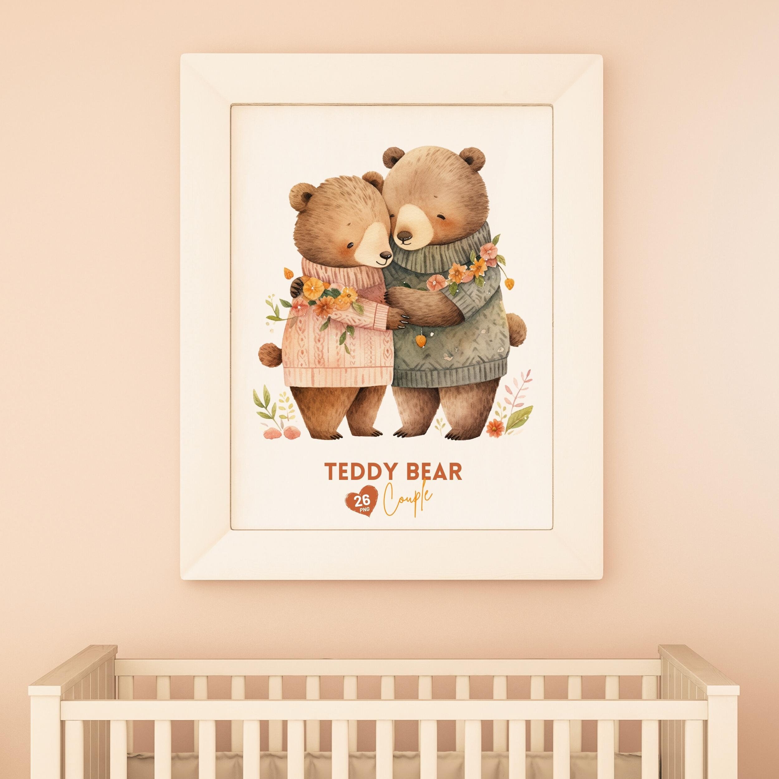 Romantic Teddy Bear Couple Clipart, Nursery Clipart, Valentine Animal ...