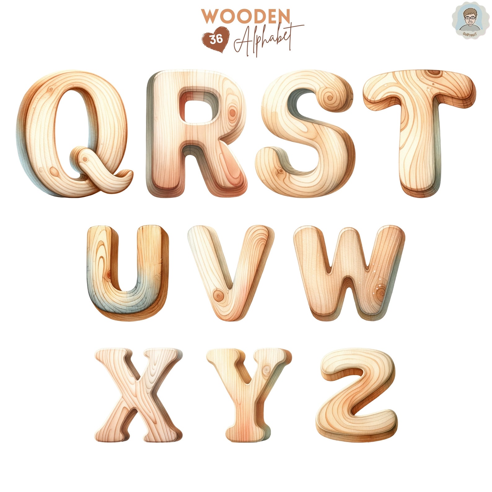 Wooden Alphabet and Numbers Clipart - Realistic Wood Texture PNG ...