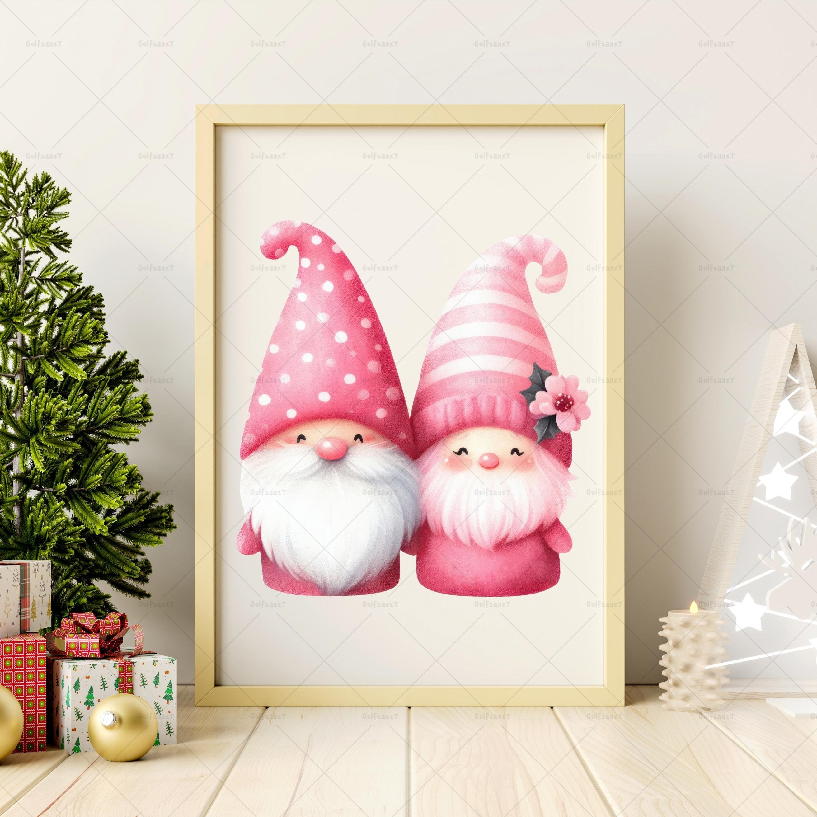 Pink Christmas Couple Gnomes Clipart, Twain Gnomes, Couple Gnome in ...