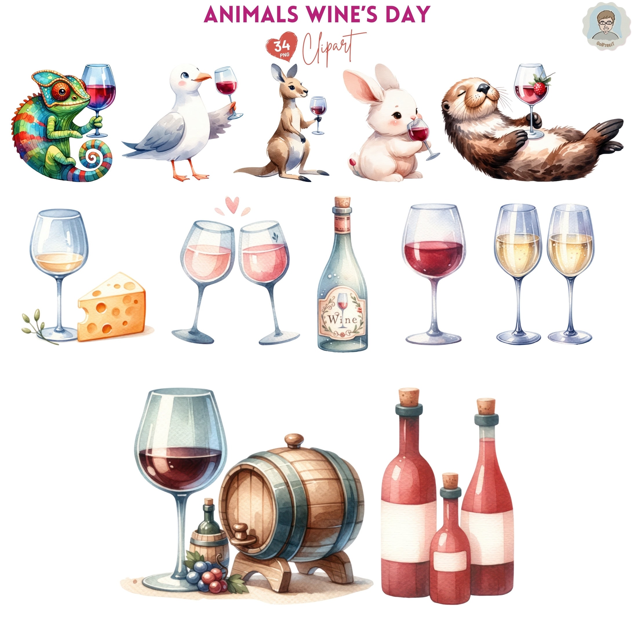 Animals Wine's Day Clipart, Adorable Creatures With Wine PNG Collection ...