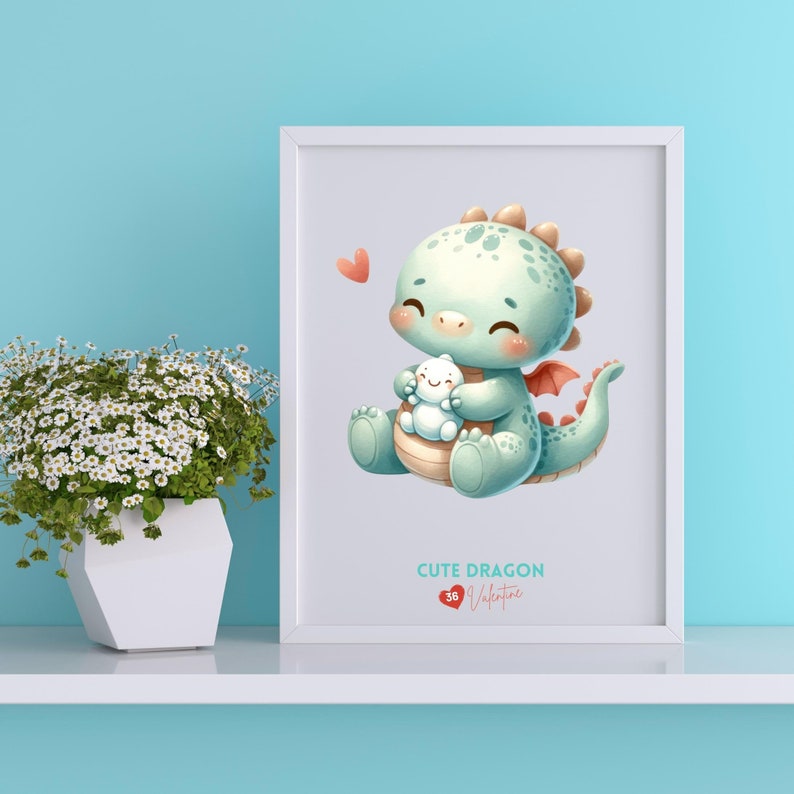 Cute Baby Dragon Valentine Clipart, Dragon Love PNG, Valentine ...