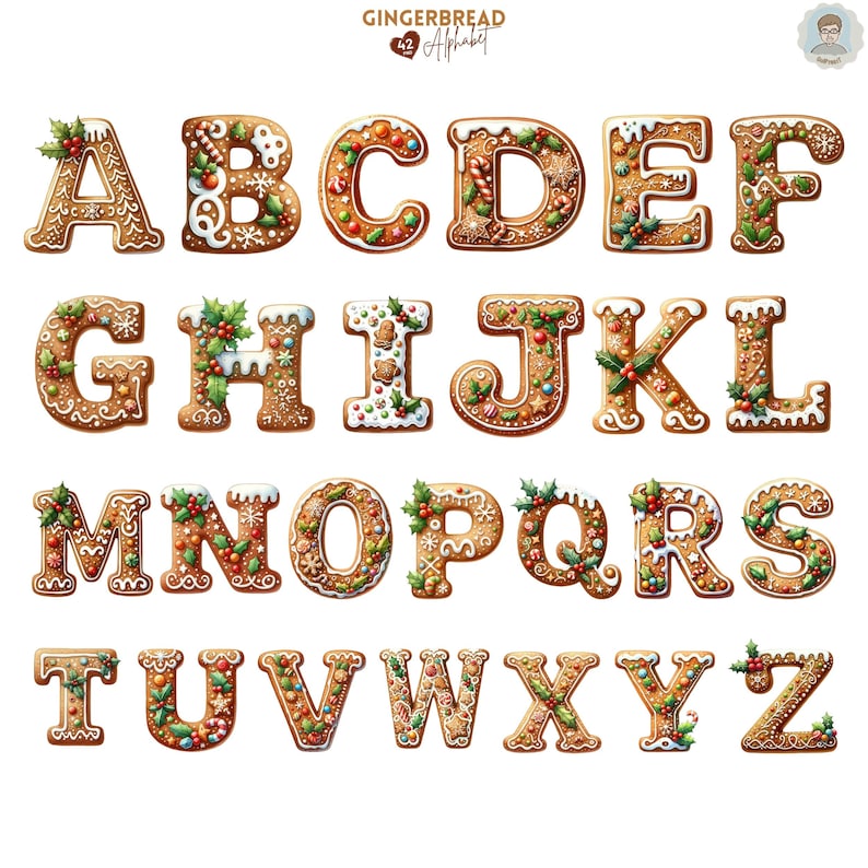 Christmas Gingerbread Cookie Alphabet Clipart, Christmas Alphabet ...