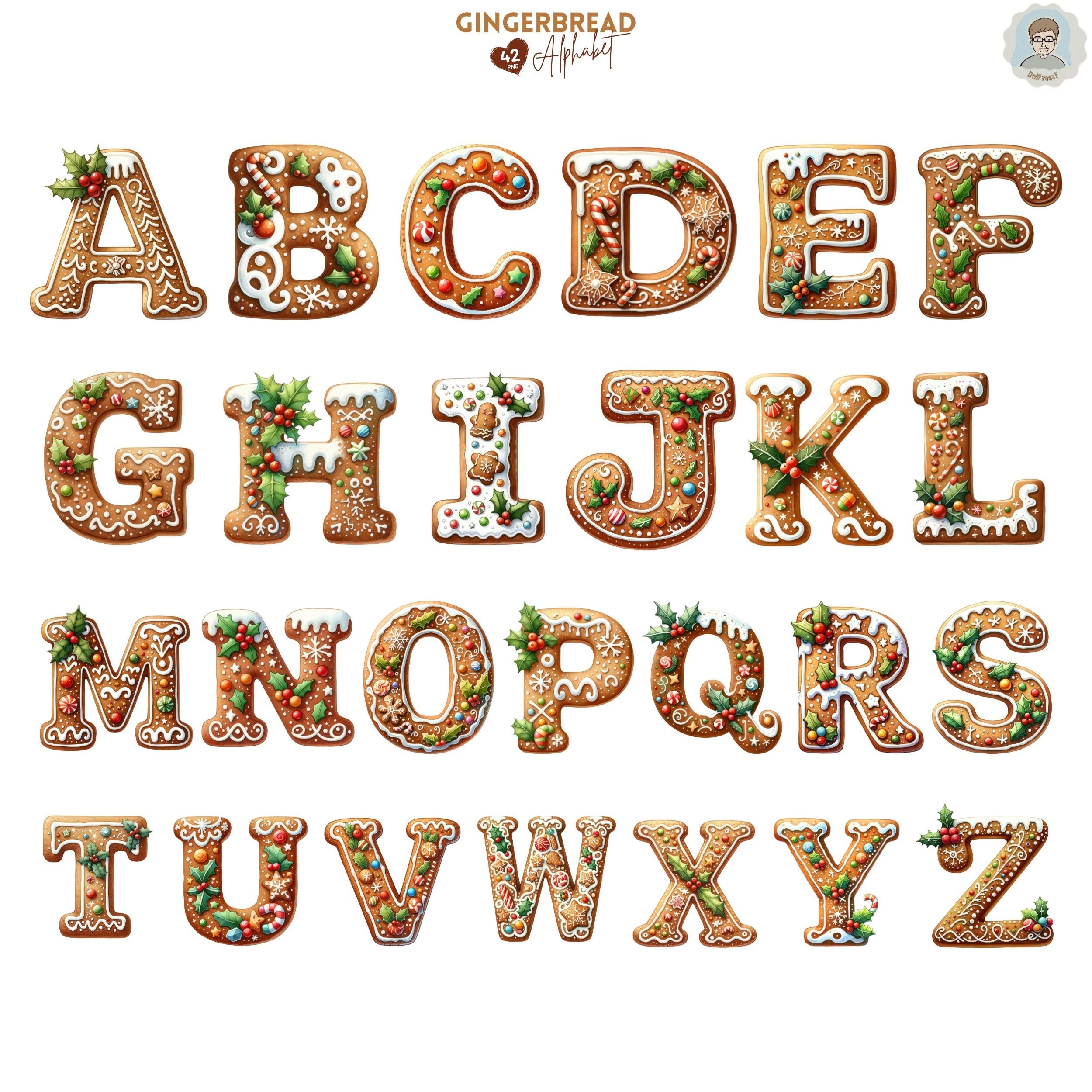 Christmas Gingerbread Cookie Alphabet Clipart, Christmas Alphabet ...