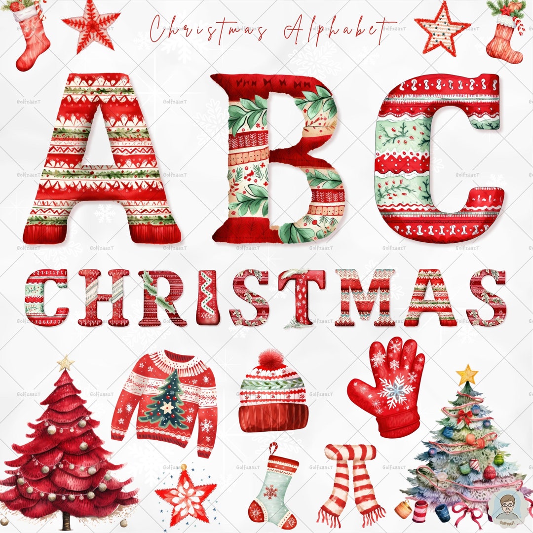 Christmas Knitted Alphabet Bundle, Christmas Alphabet Clipart ...