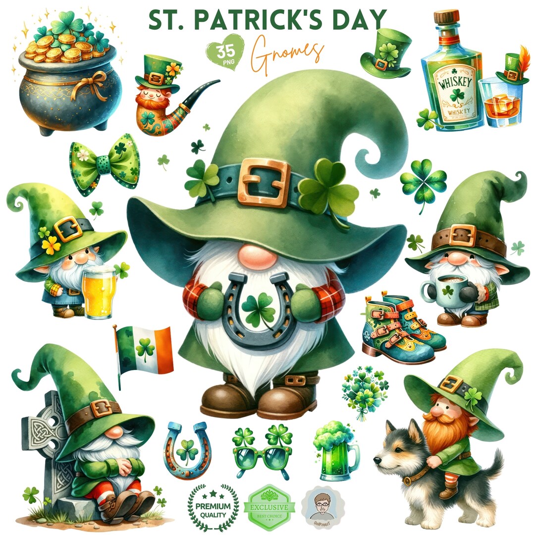 Lucky Gnomes St. Patrick's Day Clipart, Shamrock Clipart, Clovers ...
