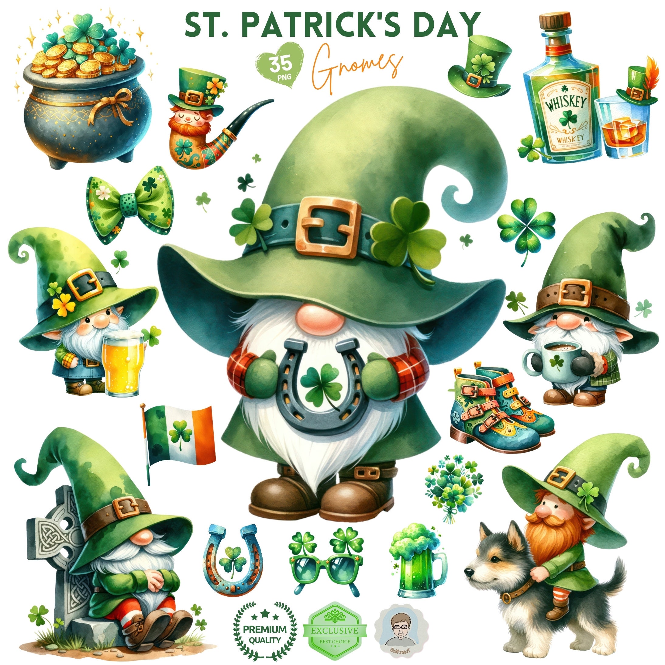 Lucky Gnomes St. Patrick's Day Clipart, Shamrock Clipart, Clovers ...