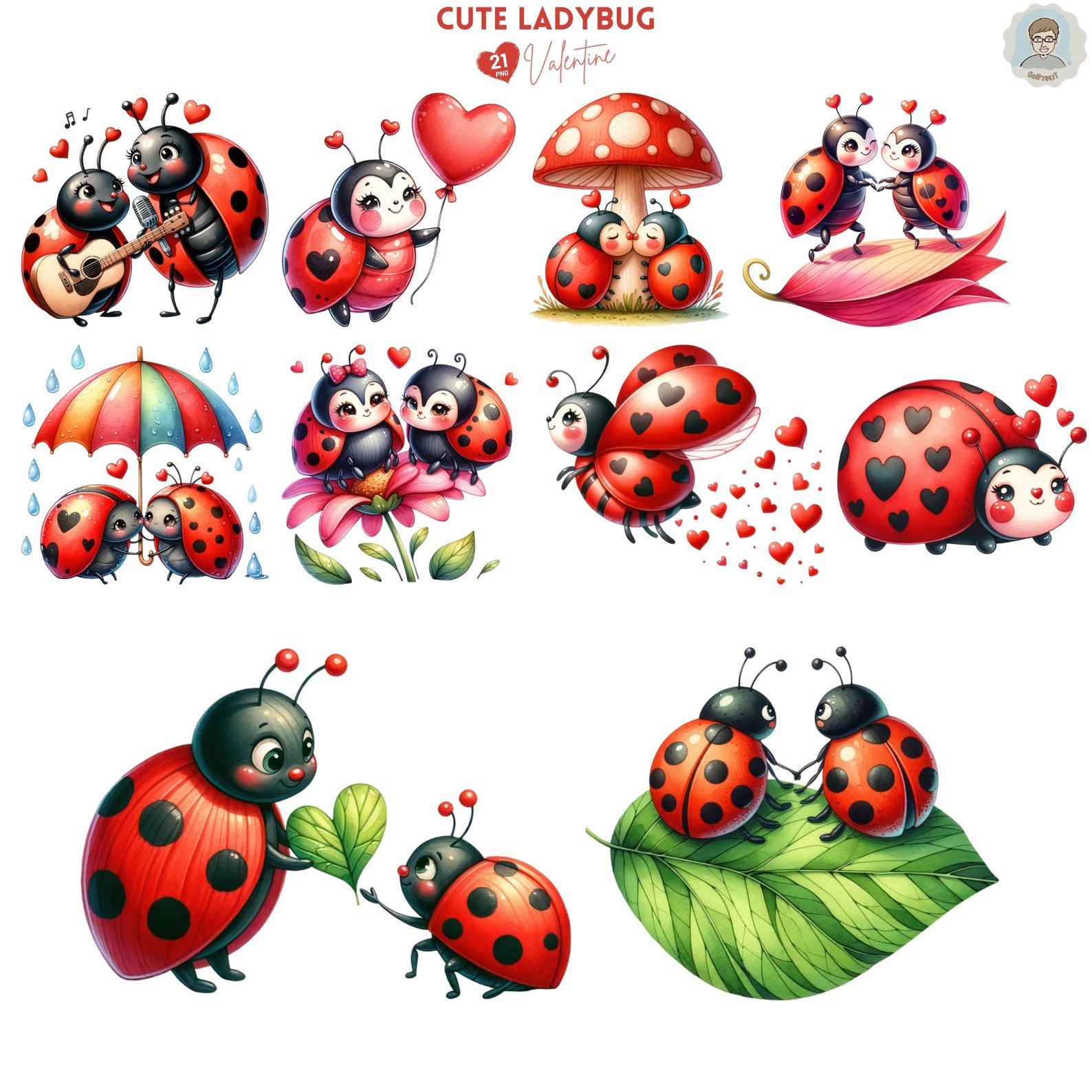 Cute Ladybug Valentine Clipart, Love Bug Clipart, Valentine Sublimation ...