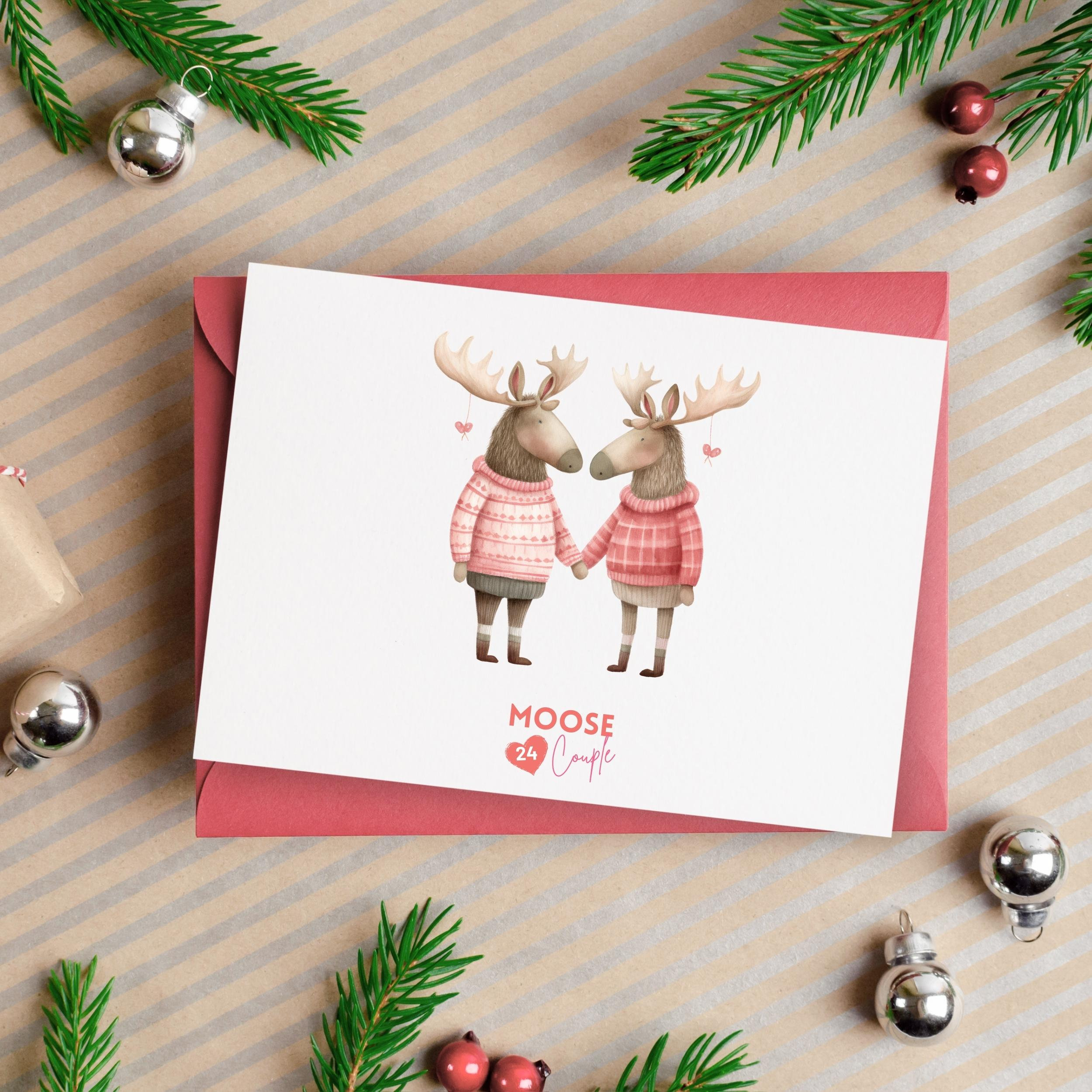 Cute Moose Couple Watercolor Clipart, Deer, Christmas Sublimation ...