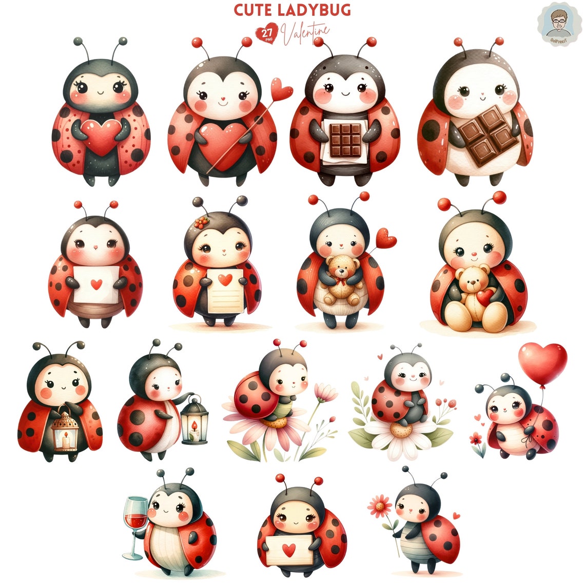 Cute Ladybug Valentine Clipart, Love Bug Clipart, Valentine Sublimation ...