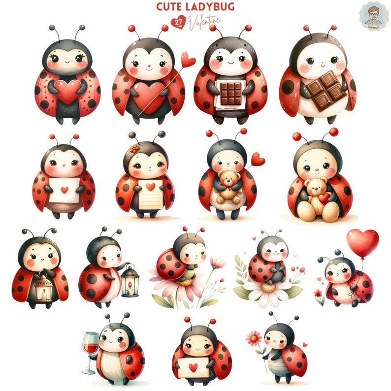Cute Ladybug Valentine Clipart, Love Bug Clipart, Valentine Sublimation ...