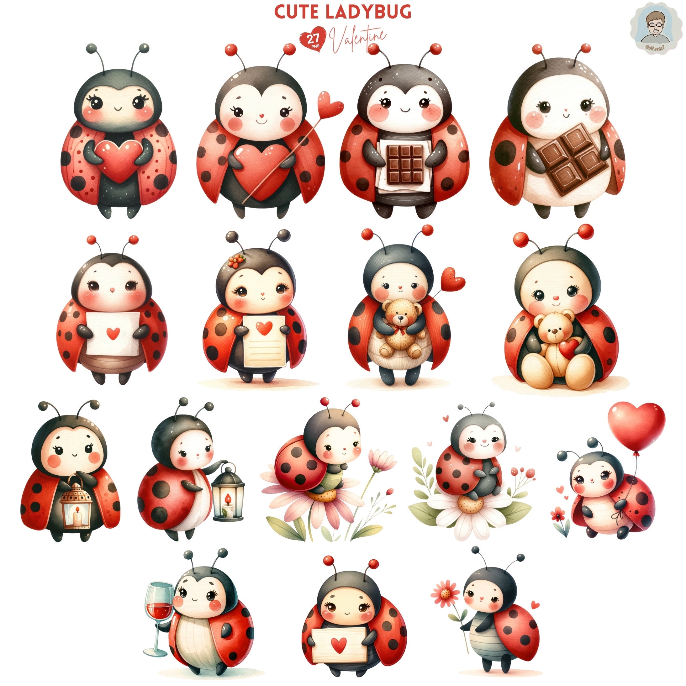 Cute Ladybug Valentine Clipart, Love Bug Clipart, Valentine Sublimation ...