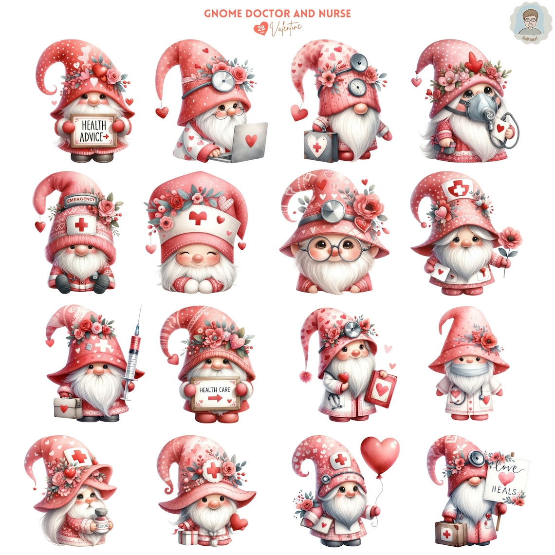 Nurse-doctor Gnomes Clipart Valentine Day Medical Gnomes - Etsy
