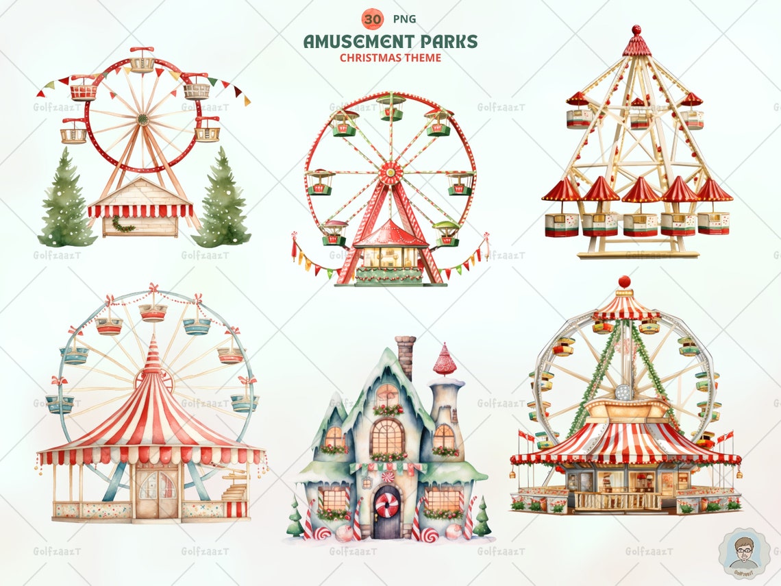 Watercolor Amusement Park, Circus Carnival, Christmas Theme, Attraction ...