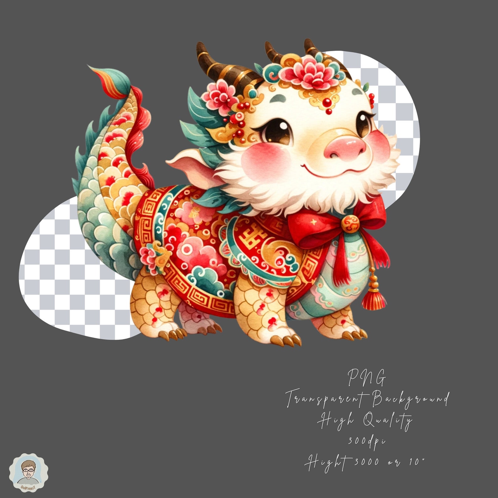 2024 Cute Dragon Clipart, Chinese New Year Watercolor Clipart, Lion ...