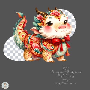 2024 Cute Dragon Clipart, Chinese New Year Watercolor Clipart, Lion ...
