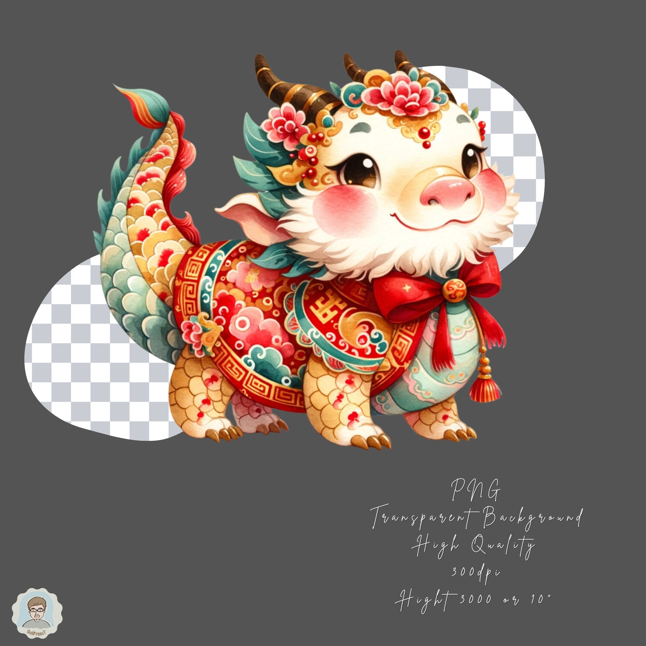 2024 Cute Dragon Clipart, Chinese New Year Watercolor Clipart, Lion ...