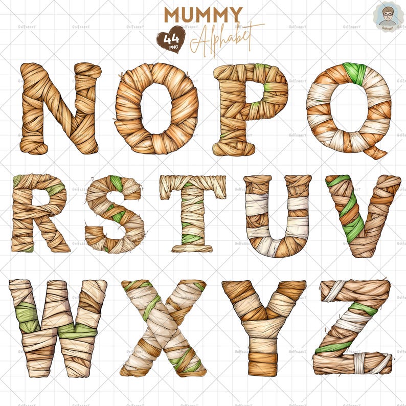 Halloween Mummy Alphabet PNG Clipart, Wrapped Mummy Font Letters ...