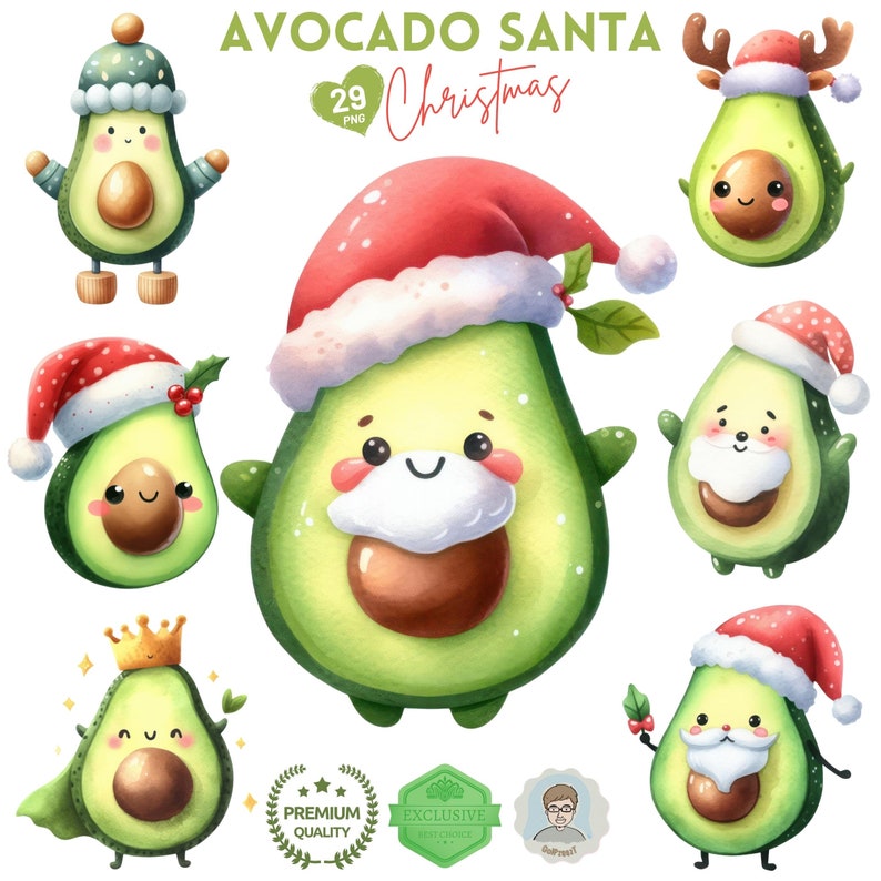Cute Avocado Santa, Avo King, Reindeer, Christmas Clipart, Avo Ho Ho ...