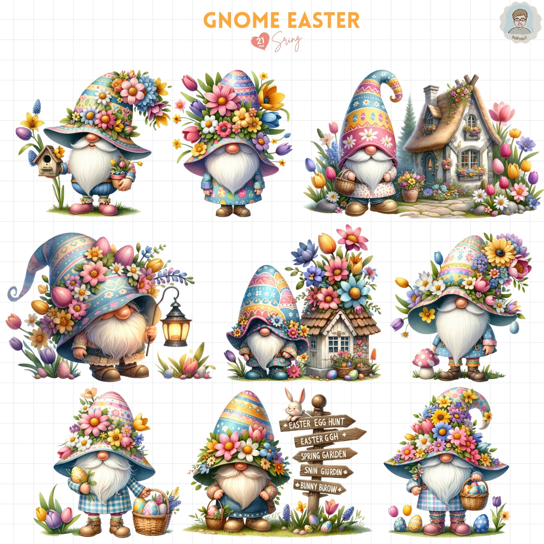 Easter Gnome Clipart Bundle, Spring Gnomes Png, Card Making, Cute Gnome ...