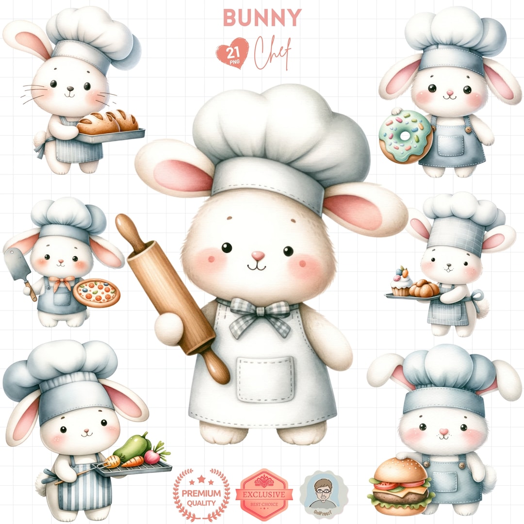 Bunny Chef Clipart, Adorable Rabbit Cooking Pngs Collection, for ...