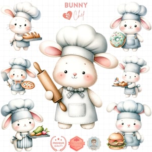 Bunny Chef Clipart, Adorable Rabbit Cooking Pngs Collection, for ...