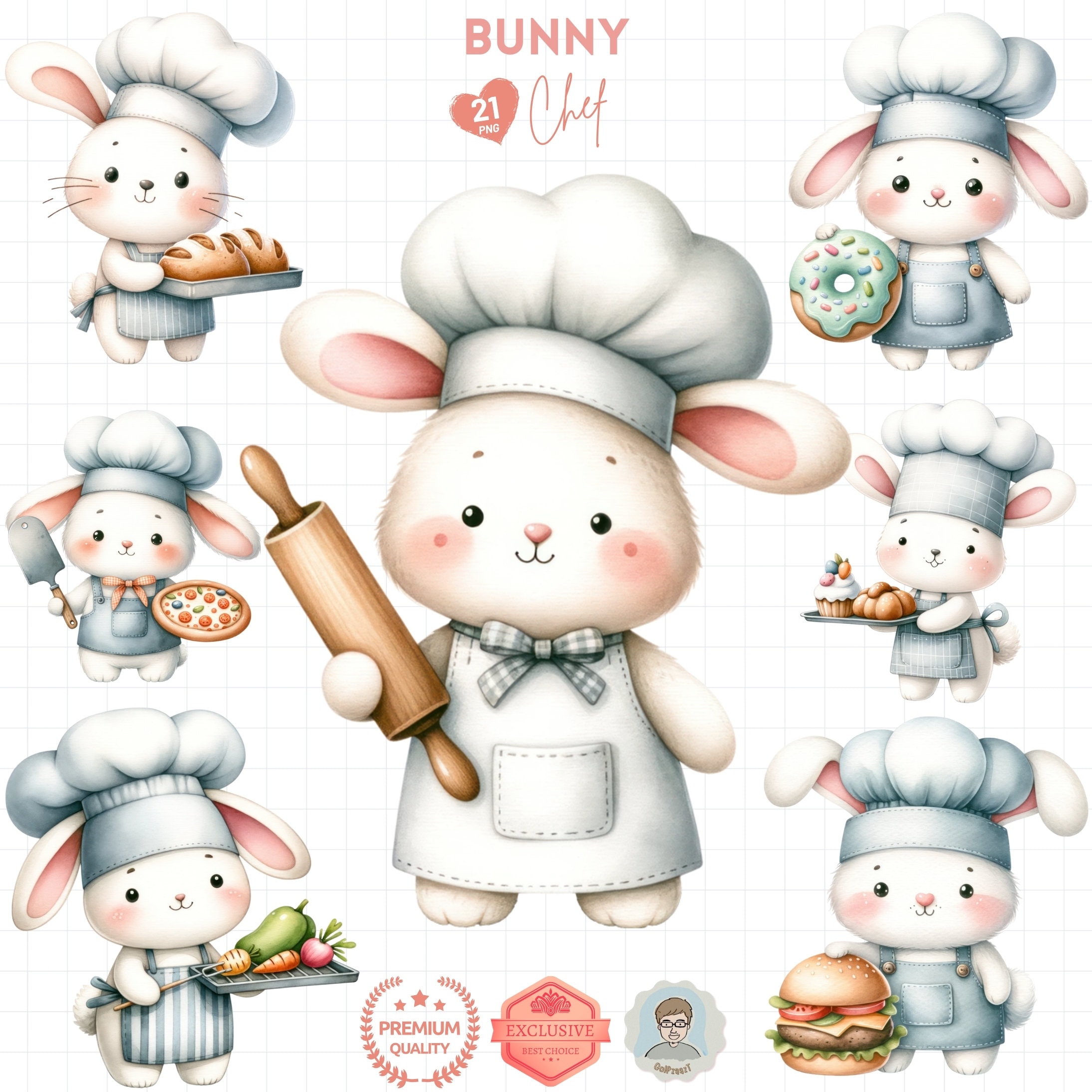 Bunny Chef Clipart, Adorable Rabbit Cooking Pngs Collection, for ...