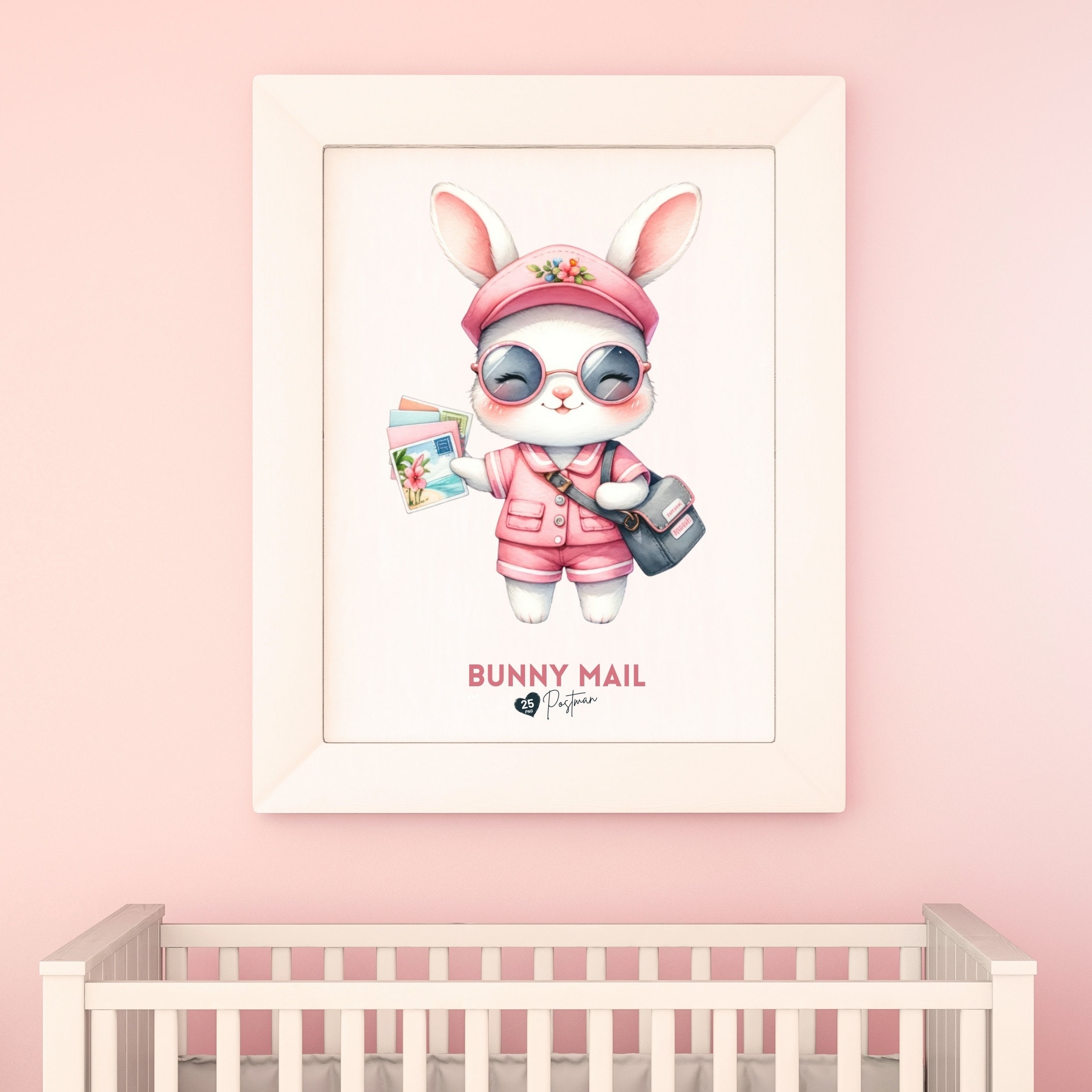 Charming Bunny Postman Watercolor Art, Cute Rabbit Nursery Decor, Bunny ...