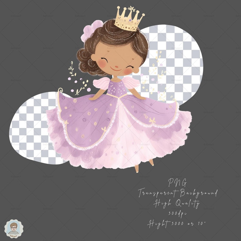 Cute American African Princess Clipart, Purple Princess PNG, Cute Girl ...