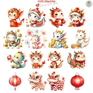 2024 Cute Dragon Clipart, Chinese New Year Watercolor Clipart, Lion ...