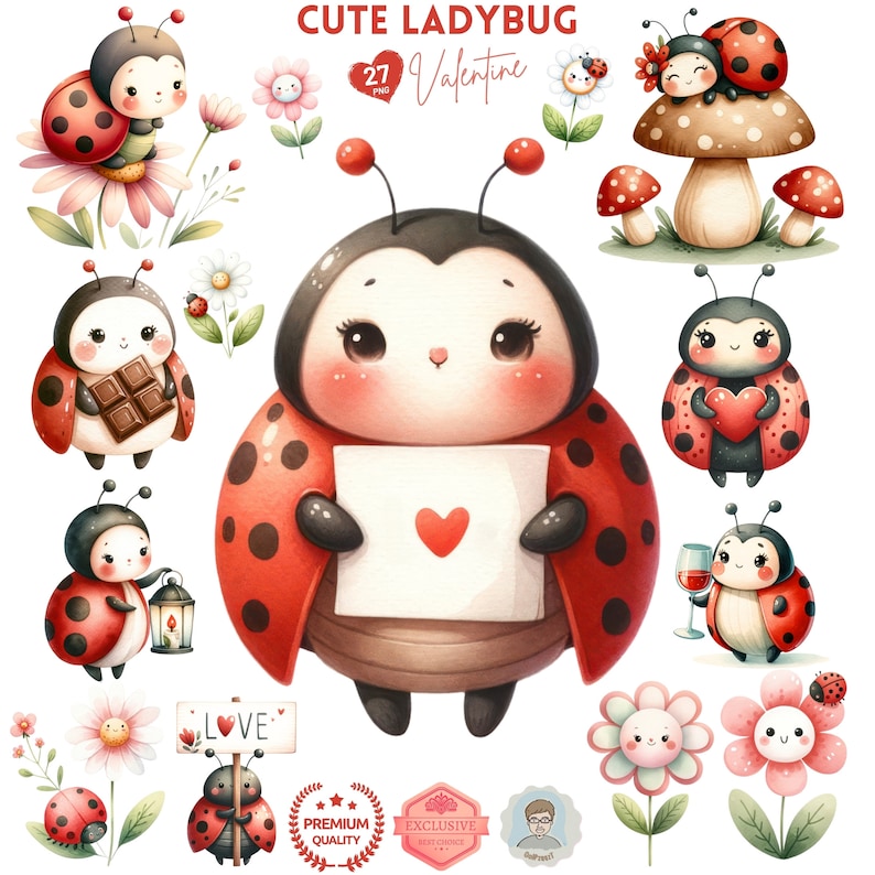 Cute Ladybug Valentine Clipart, Love Bug Clipart, Valentine Sublimation ...