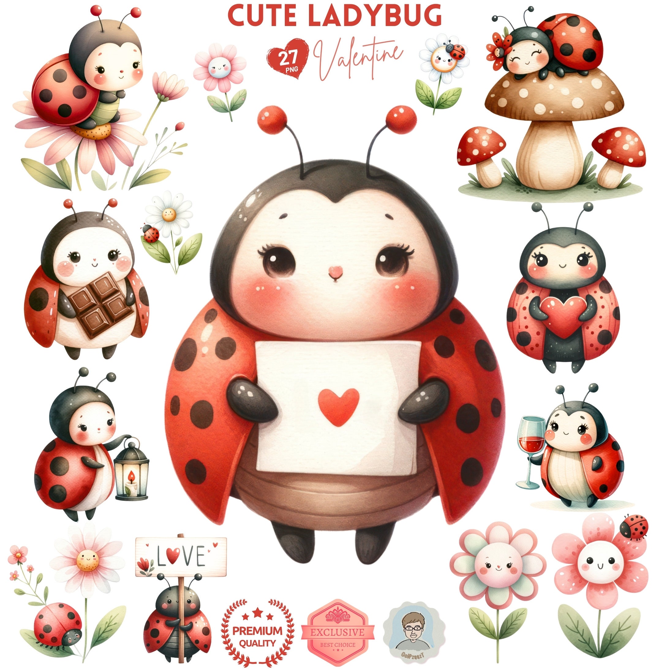 Cute Ladybug Valentine Clipart, Love Bug Clipart, Valentine Sublimation ...