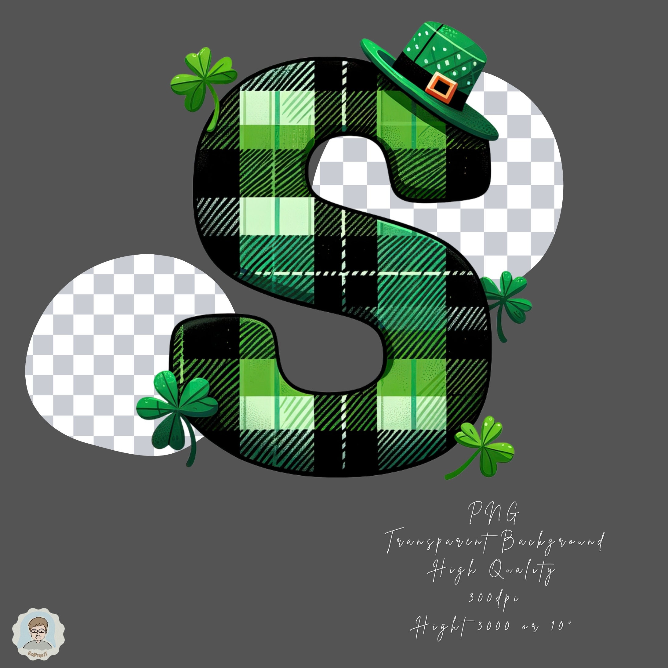 Green Buffalo Plaid St. Patrick's Day Alphabet Clipart, Letters-numbers ...