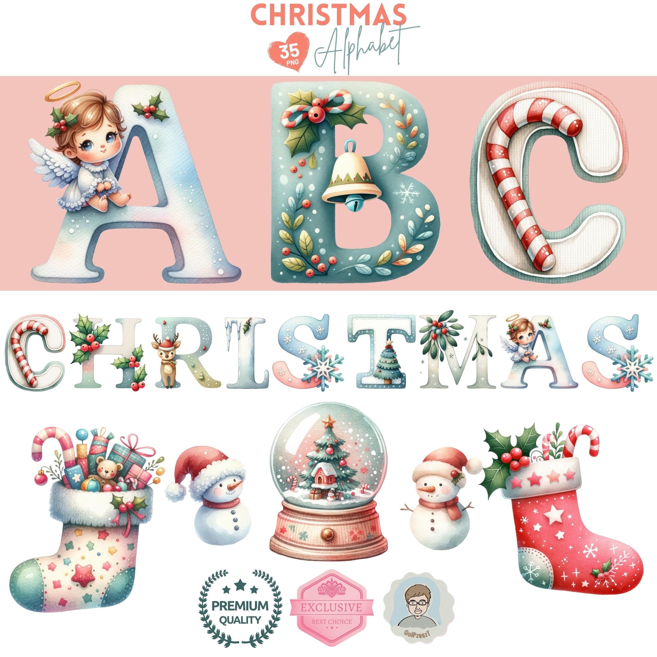 Christmas Alphabet Clipart, Christmas PNG Letter, Christmas Font ...
