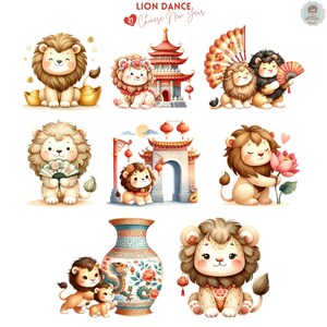 Lion Dance, 2024 Cute Chinese New Year Watercolor Clipart, Traditional ...