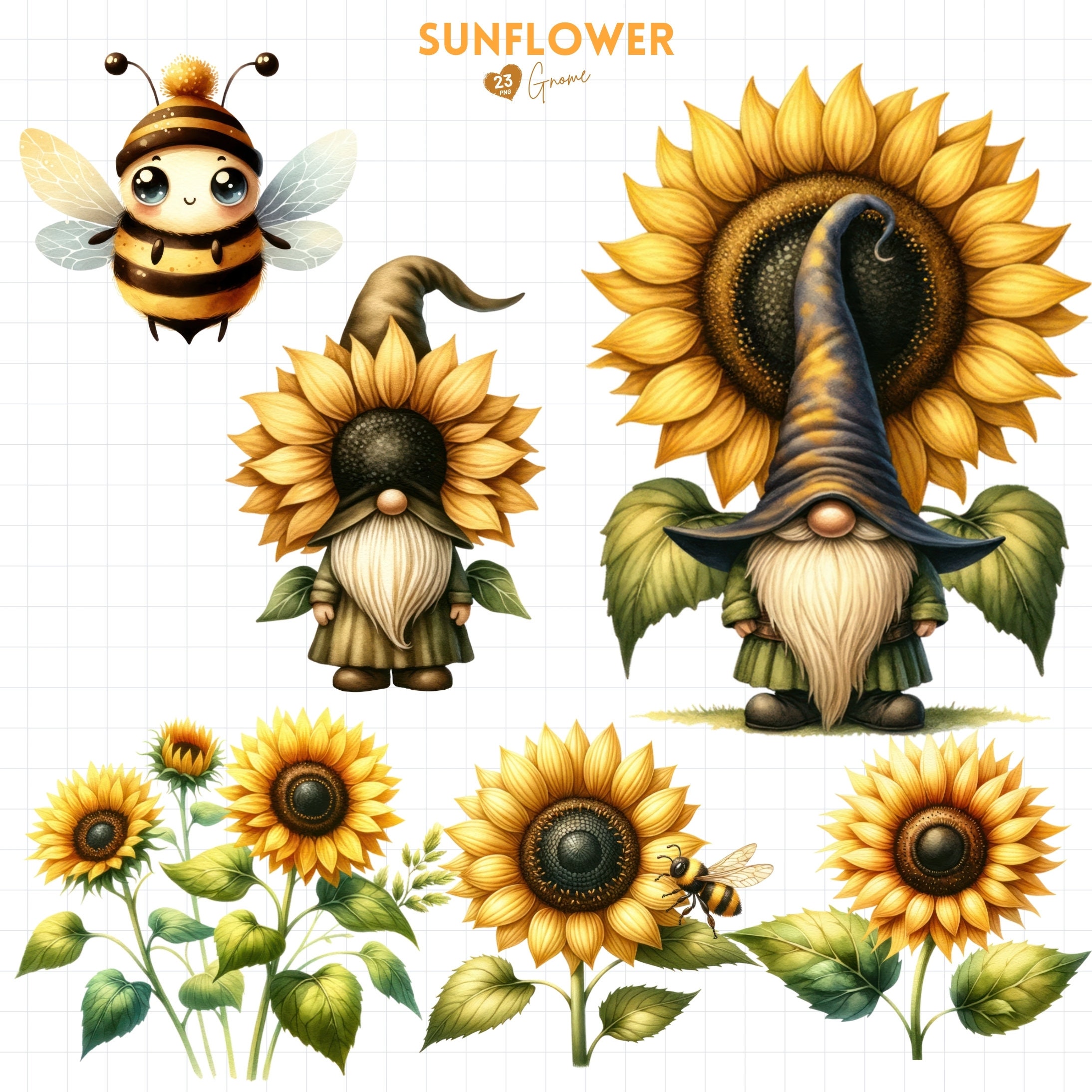 Sunflower Gnome Clipart Bundle: Spring Garden PNG (commercial Use) - Etsy
