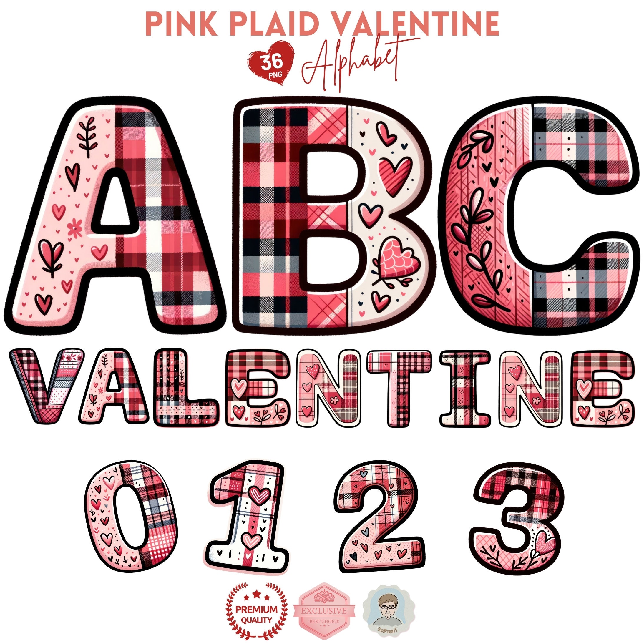 Love Letters Valentine's Day Alphabet, Pink Plaid Valentine Alphabet ...