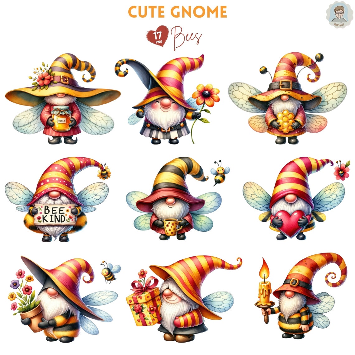 Cute Bumble Bee Gnomes Clipart, Bumble Bee Png, Honey Gnome ...