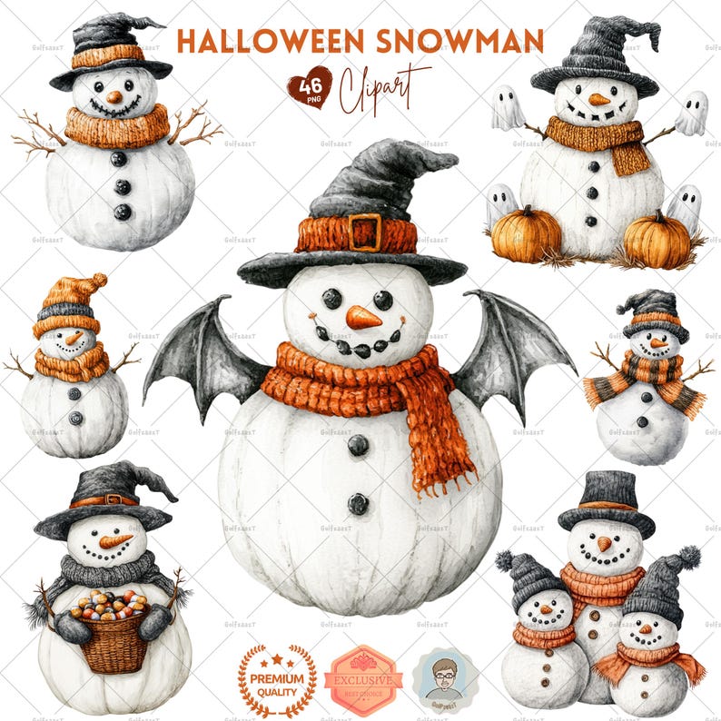 Halloween Snowman Clipart: Spooky Winter Holiday PNG Designs (digital ...