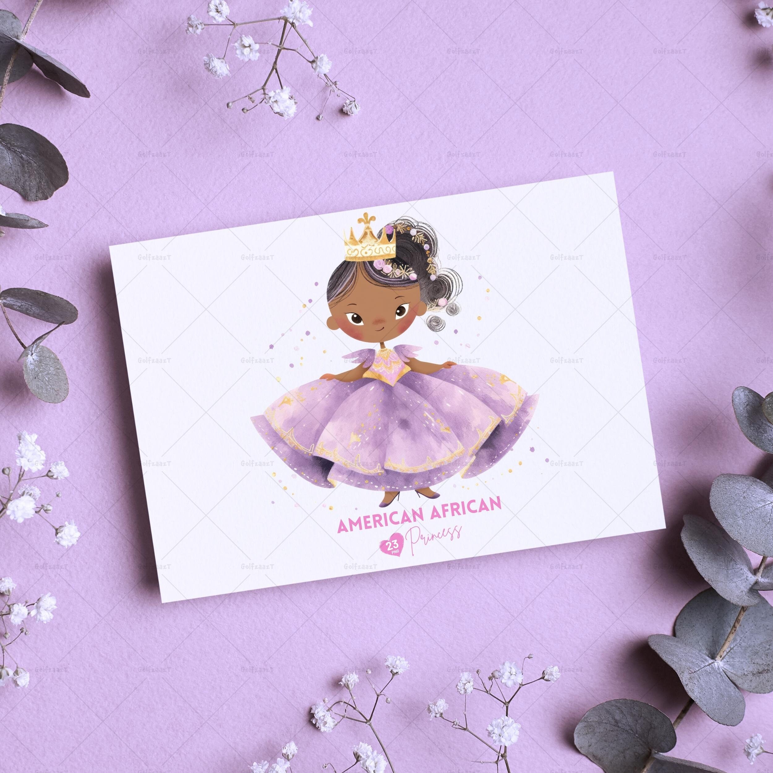 Cute American African Princess Clipart, Purple Princess PNG, Cute Girl ...