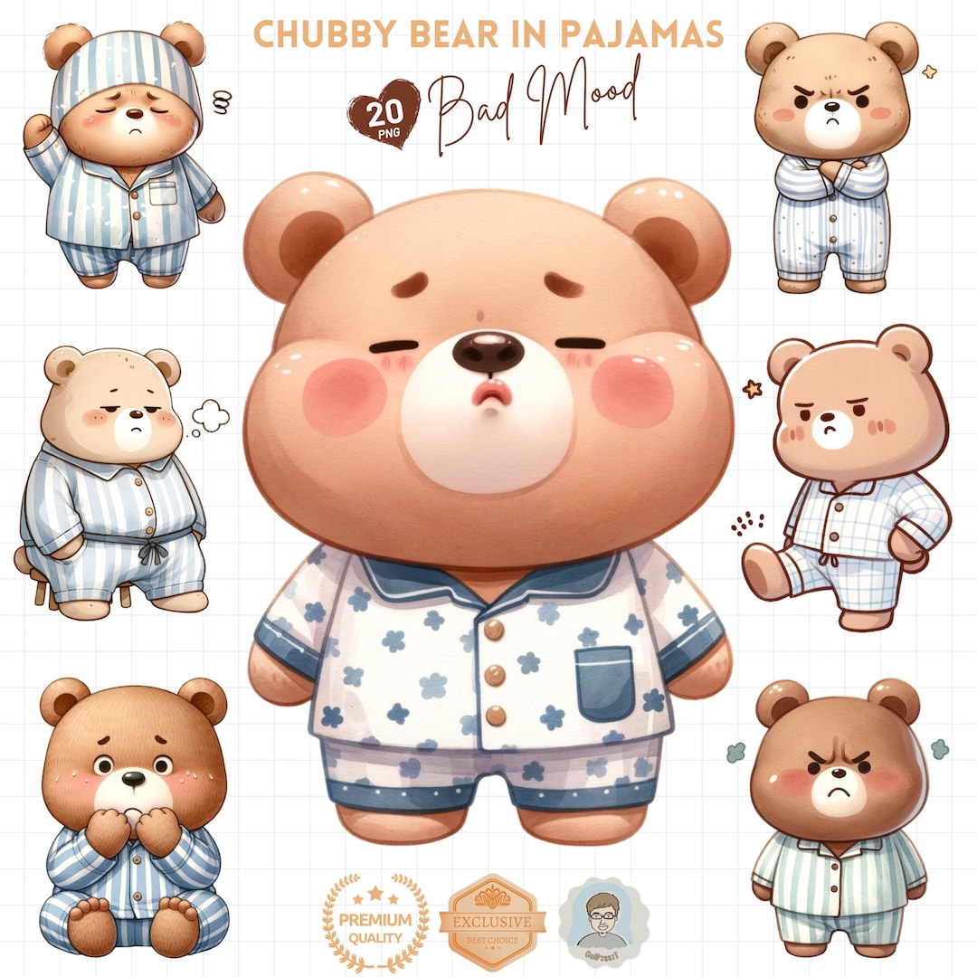 Cozy Pajama Bear Collection, Sleepy and Bad Mood Bears, Gift for ...