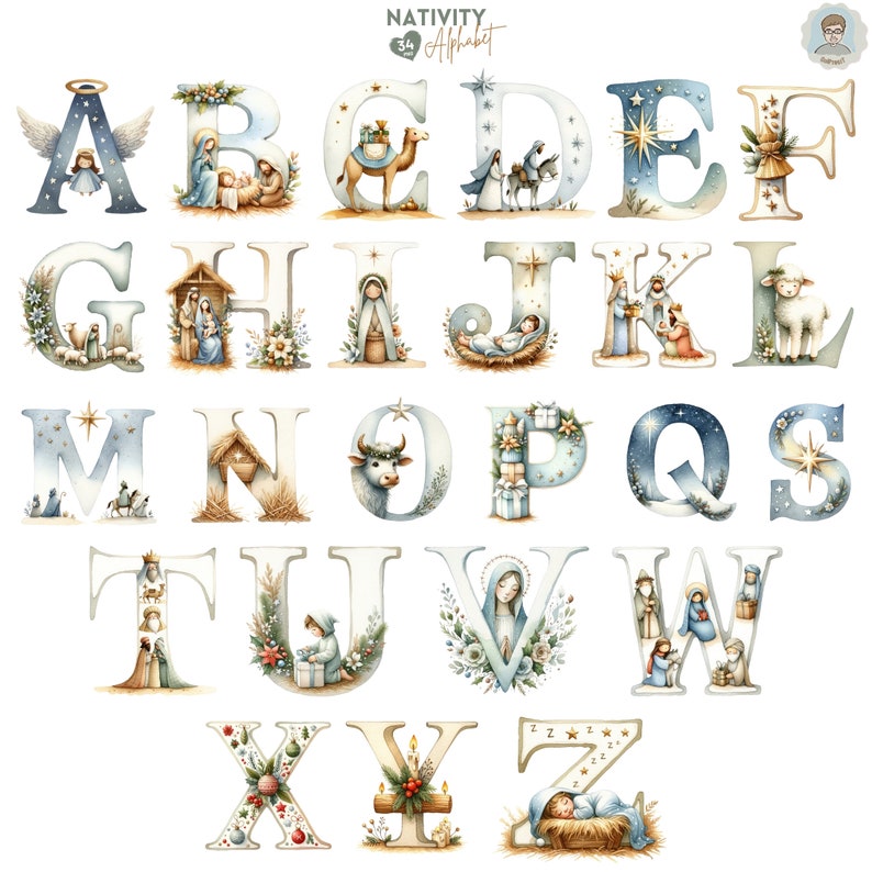 Cute Nativity Scene Letters, Nativity Alphabet, Christmas Letter PNG ...