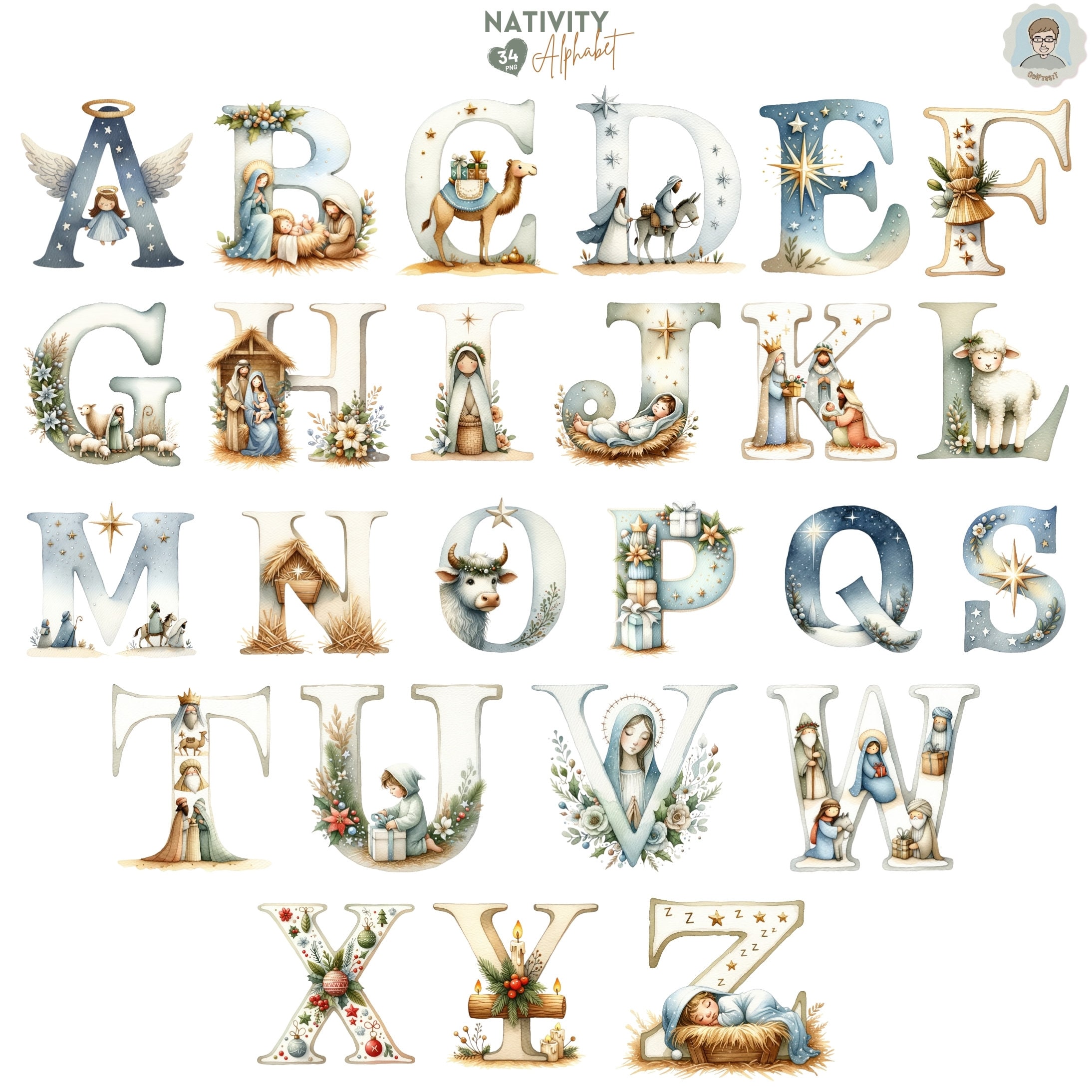 Cute Nativity Scene Letters, Nativity Alphabet, Christmas Letter PNG ...