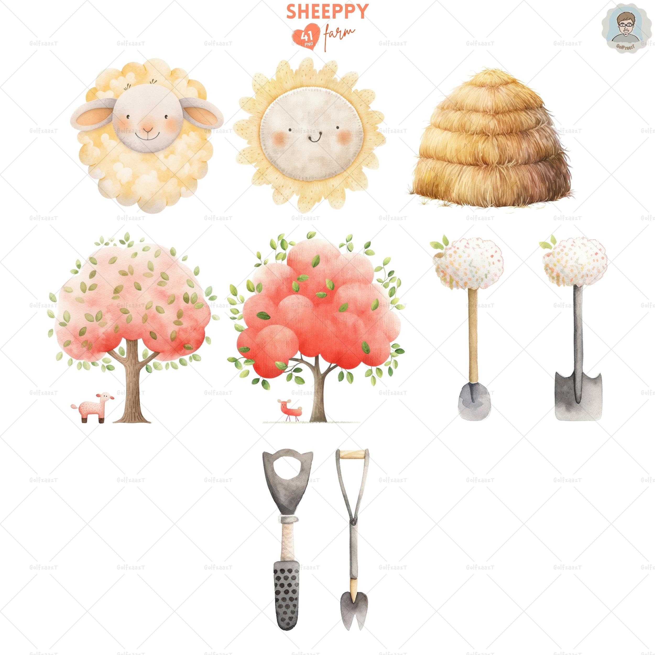 Cute Sheep Farm Clipart, Farm Animals Watercolor PNG, Sheep Farmer ...