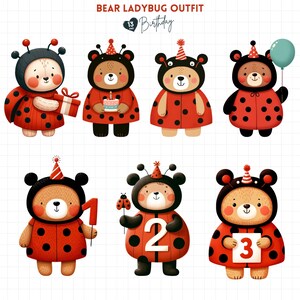 Birthday Bear Ladybug Costume Clipart: Kids Party Theme - Etsy